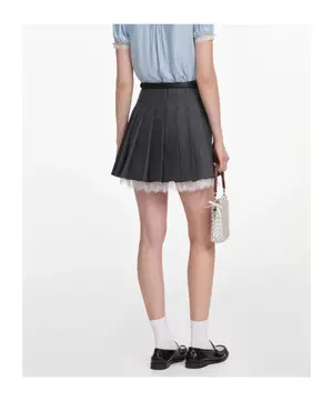 SELF-PORTRAIT Pleated Mini Skirt With Lace Trim