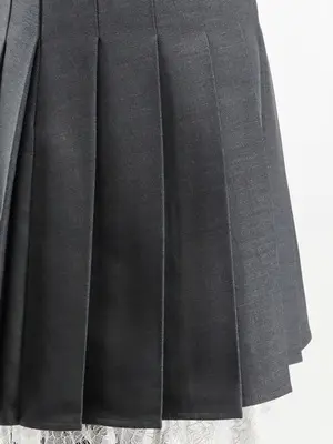 SELF-PORTRAIT Pleated Lace-trim Skirt - Grey