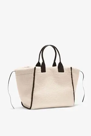 GANNI Shearling Tote Bag - Egret