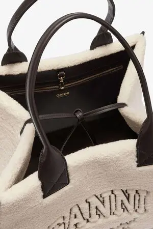 GANNI Shearling Tote Bag - Egret