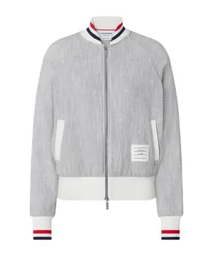 Thom Browne Thom Browne Zip-Up Bomber Jacket With Signature RWB Detailing Light Gray