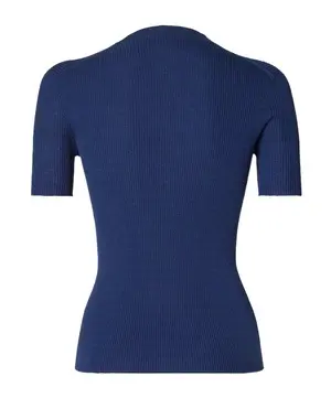 Fendi Ribbed Short-sleeve Sweater With Lace Effect Print - Navy Blue