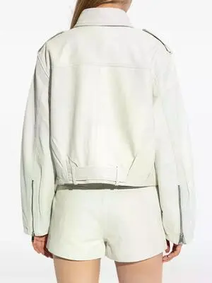 GESTUZ Belted Epaulette Leather Jacket