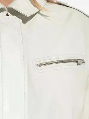 GESTUZ Belted Epaulette Leather Jacket