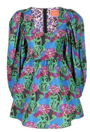 La DoubleJ Printed Dress With Puff Sleeves