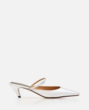 Stella McCartney Silver Metallic Faux Leather Pointed Toe Mules