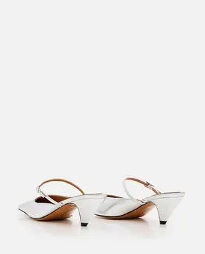 Stella McCartney Silver Metallic Faux Leather Pointed Toe Mules