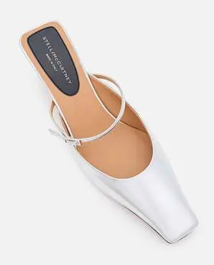 Stella McCartney Silver Metallic Faux Leather Pointed Toe Mules