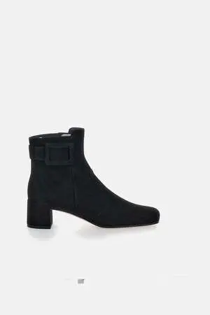 ROGER VIVIER Black Suede Ankle Boots With Buckle Detail - Multicolor