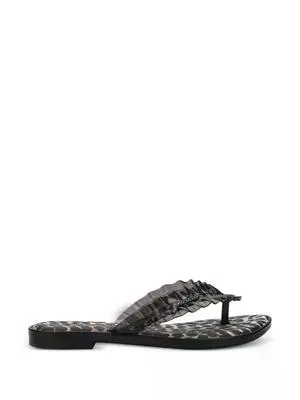 Melissa X Ganni Leopard-print Ruffled Flip Flops - Black
