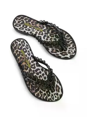 Melissa X Ganni Leopard-print Ruffled Flip Flops - Black