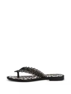 Melissa X Ganni Leopard-print Ruffled Flip Flops - Black