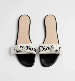 Dior Two-tone Embroidered Ribbon Slide Sandals