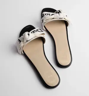 Dior Two-tone Embroidered Ribbon Slide Sandals