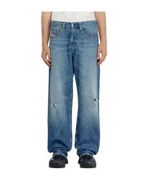 DIESEL® 2001 D-macro Relaxed-fit Distressed Denim Jeans - Medium Blue