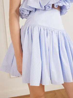 Alaïa Striped Ruffled Cotton-poplin Mini Skirt - Blue