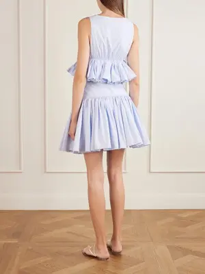 Alaïa Cropped Striped Cotton-poplin Ruffled Blouse