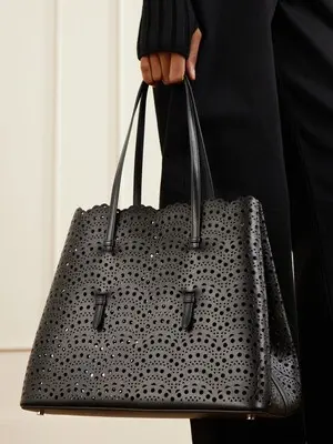 Alaïa Mina 37 Laser-cut Leather Tote - Black