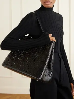 Alaïa Mina 37 Laser-cut Leather Tote - Black