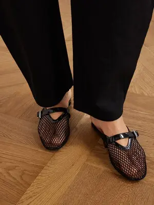 Alaïa Fishnet Flat Mules - Black