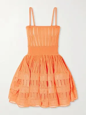 Alaïa Tiered Pointelle-knit Mini Dress - Orange
