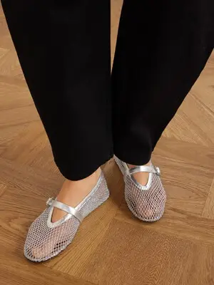 Alaïa Metallic Leather-trimmed Mesh Ballet Flats - Silver