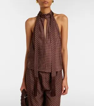 Posse Phoebe Polka-dot Halterneck Top - Brown