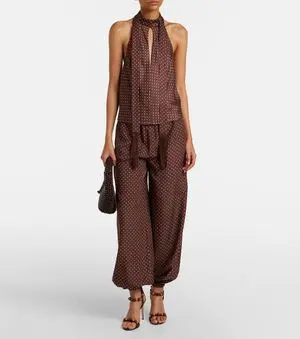 Posse Phoebe Polka-dot Halterneck Top - Brown