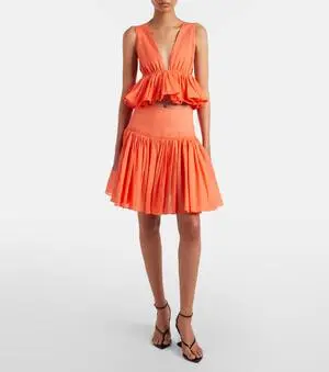 Alaïa Striped Cotton And Linen Peplum Top - Orange