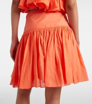 Alaïa Gathered Cotton And Linen Miniskirt - Orange