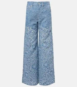 Veronica Beard Taylor Floral Wide-leg Jeans - Blue