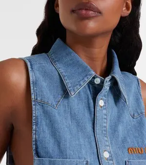 Miu Miu Chambray Cotton Cropped Shirt