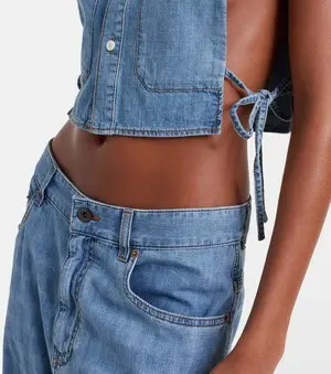 Miu Miu Chambray Cotton Cropped Shirt