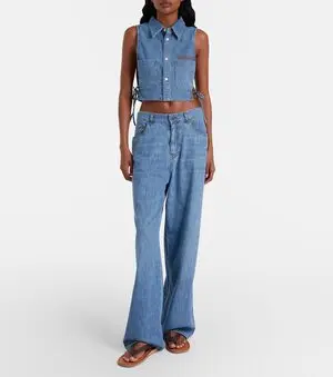 Miu Miu Chambray Wide-leg Pants