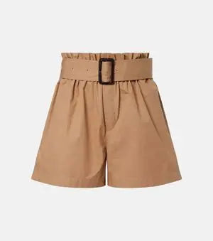 Saint Laurent Belted Cotton Shorts - Brown