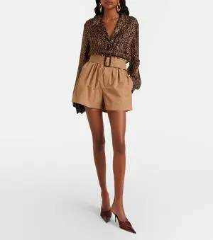 Saint Laurent Belted Cotton Shorts - Brown