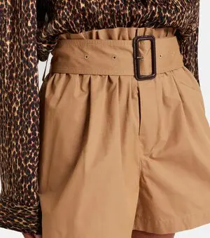Saint Laurent Belted Cotton Shorts - Brown