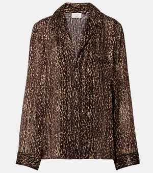 Saint Laurent Saint Laurent Leopard-Print Silk Blouse Brown