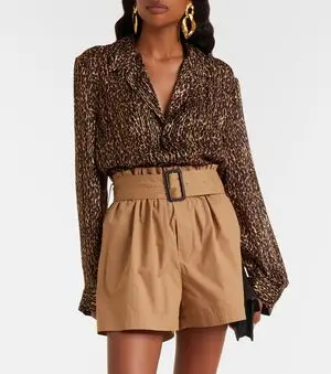 Saint Laurent Leopard-print Silk Blouse - Brown