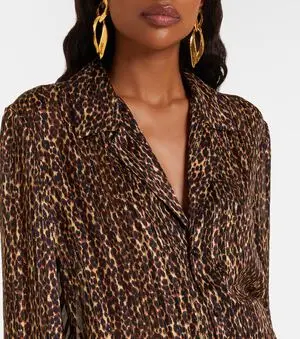 Saint Laurent Leopard-print Silk Blouse - Brown