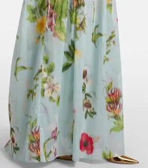 Oscar De La Renta Belted Floral Voile Maxi Dress - Blue