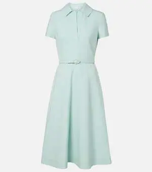 Oscar De La Renta Belted Wool-blend Midi Dress - Blue
