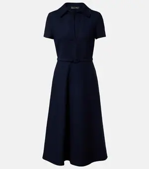 Oscar De La Renta Belted Wool-blend Midi Dress - Blue