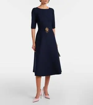 Oscar De La Renta Belted Wool-blend Midi Dress - Blue