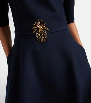 Oscar De La Renta Belted Wool-blend Midi Dress - Blue