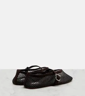 Alaïa Embellished Fishnet Mary Jane Flats - Brown