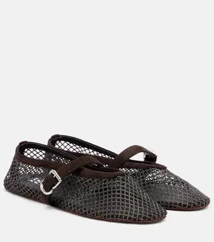 Alaïa Alaia Embellished Fishnet Mary Jane Flats Brown
