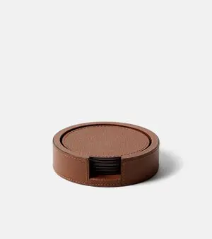 GIOBAGNARA Set Of 6 Leather Coasters With Holder - Brown