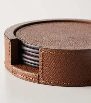 GIOBAGNARA Set Of 6 Leather Coasters With Holder