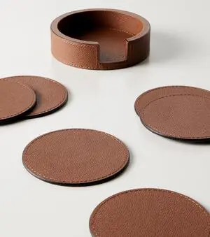 GIOBAGNARA Set Of 6 Leather Coasters With Holder